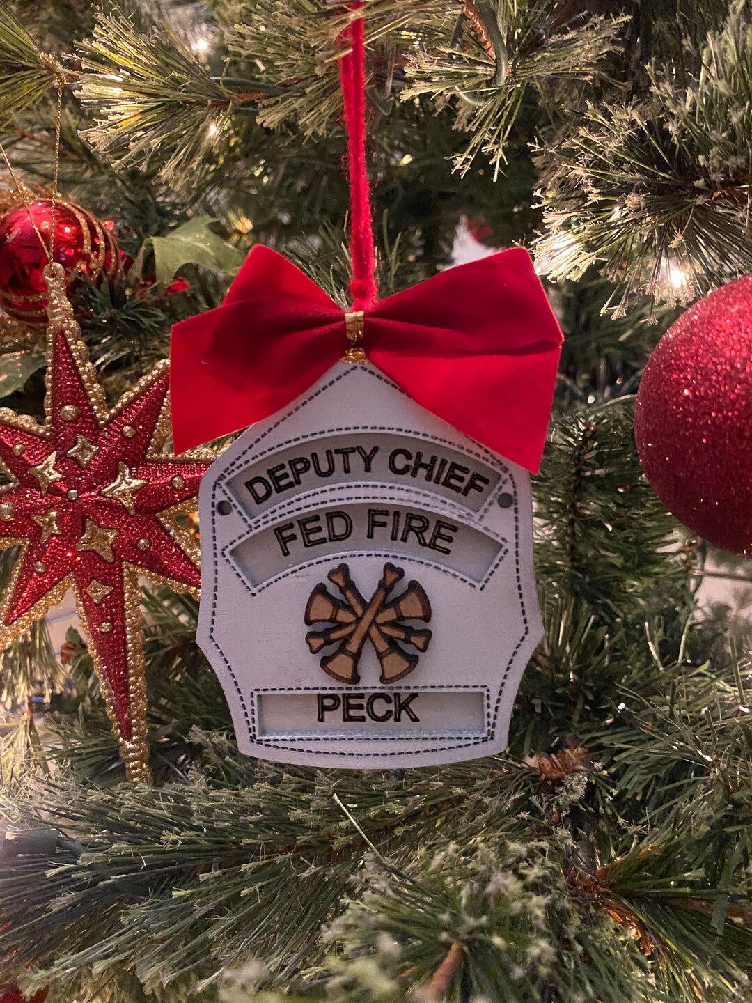 Personalized Fire Helmet Shield Christmas Ornament, Helmet Shield ...