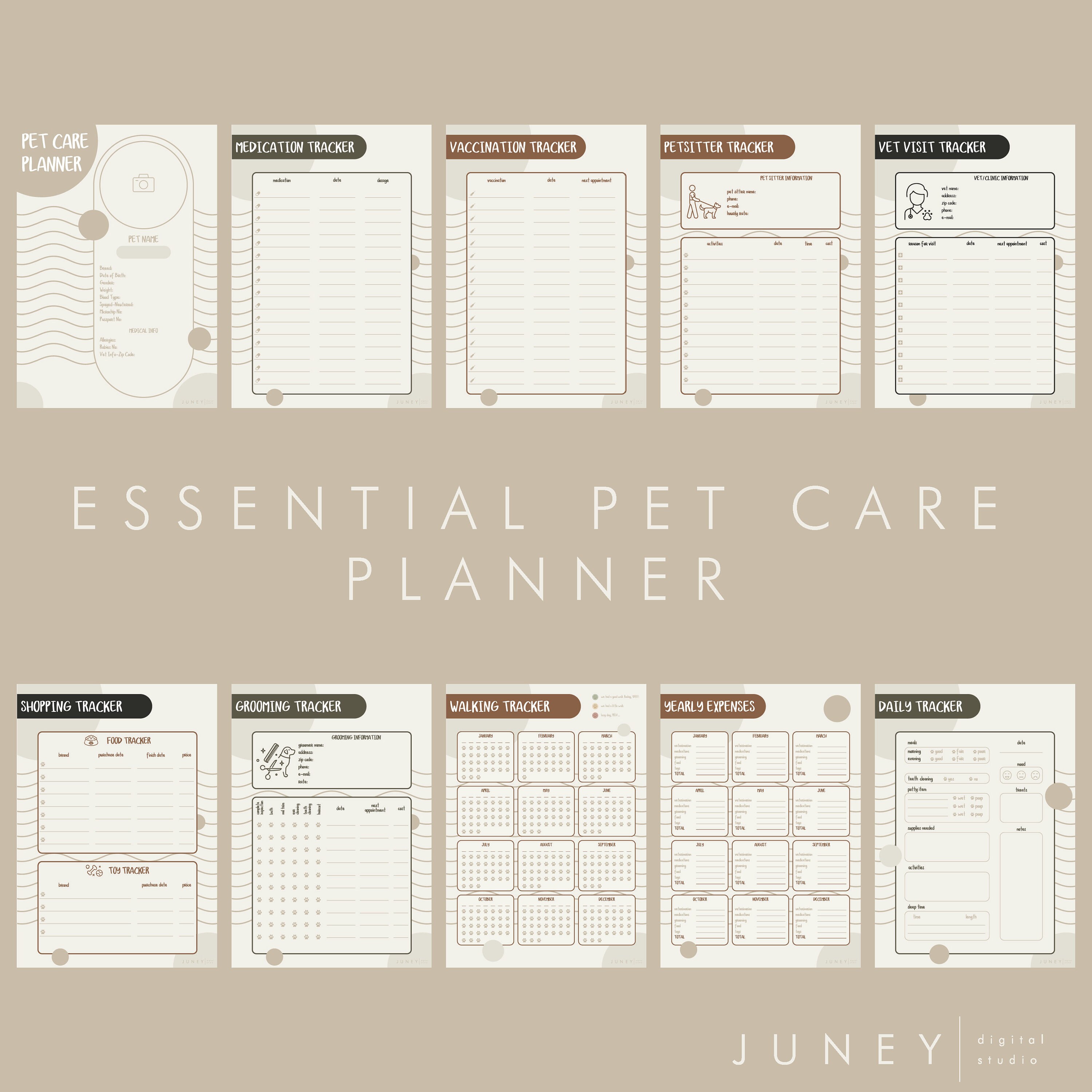 Complete Pet Care Planner Printable Bundle Veterinary Visits, Grooming, Diet & Expense Tracker ...