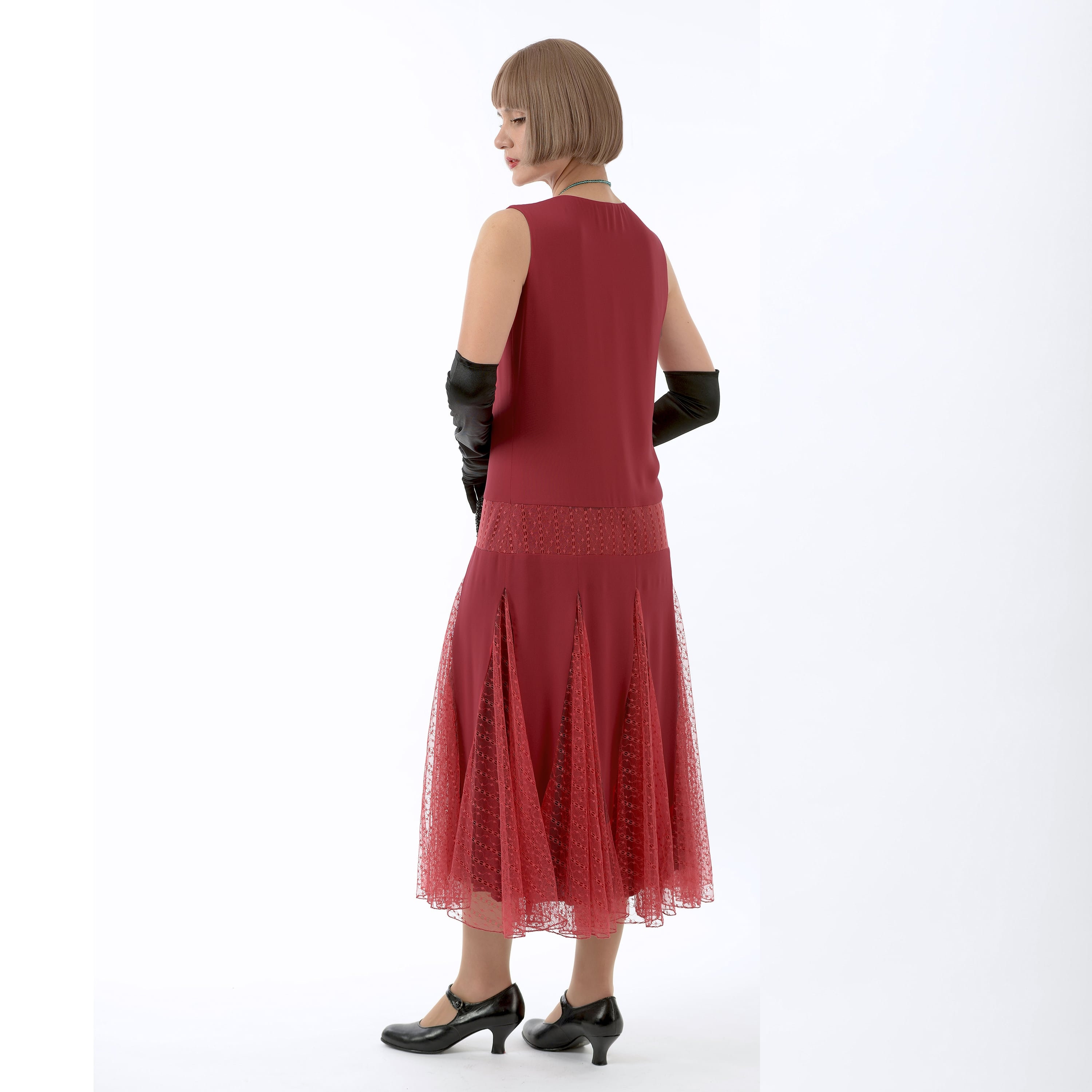 Roaring 20s Evening Dress in Maroon Red Chiffon and Red Tulle Lace ...