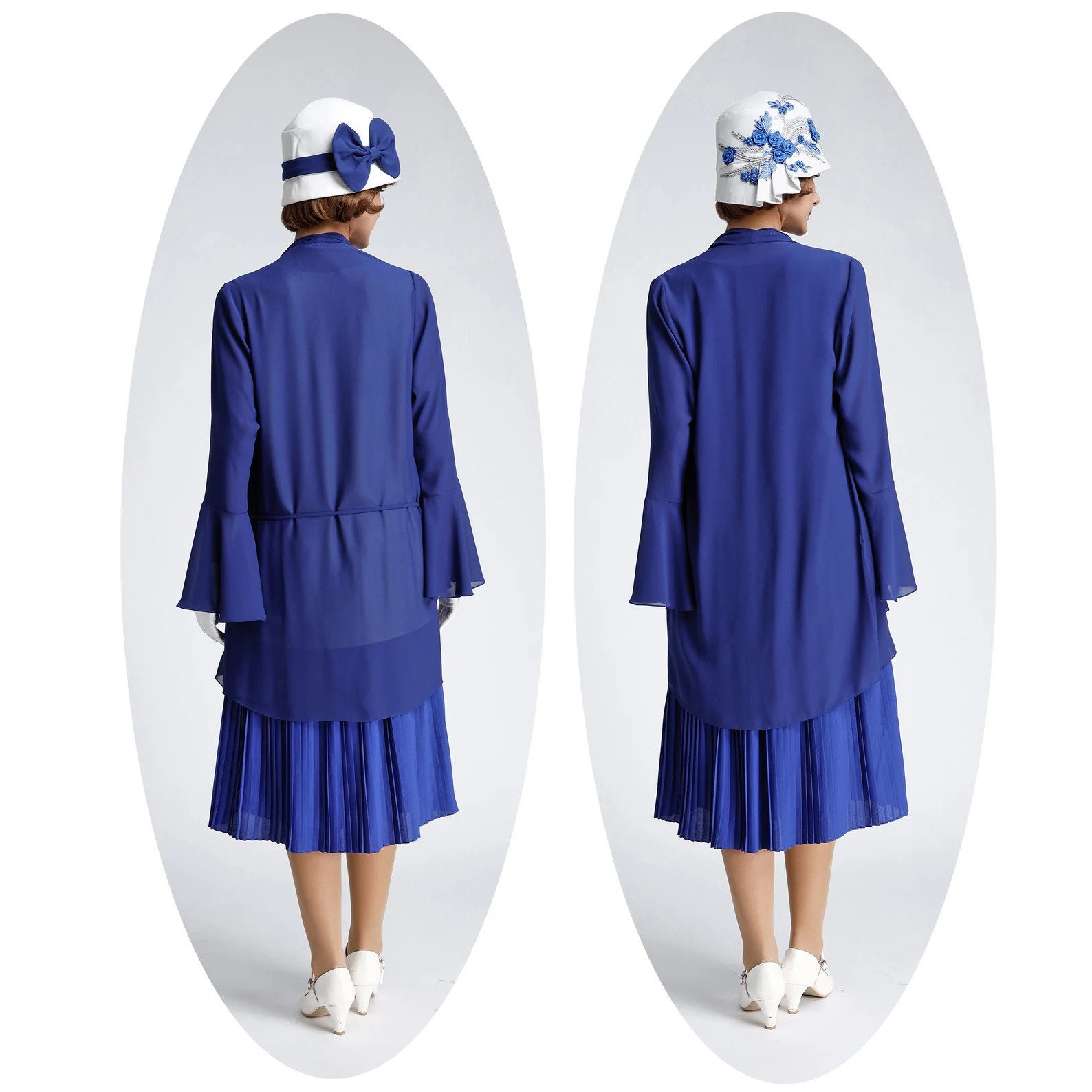 Dark Blue Chiffon Jacket With Cascade Collar, Great Gatsby Jacket ...
