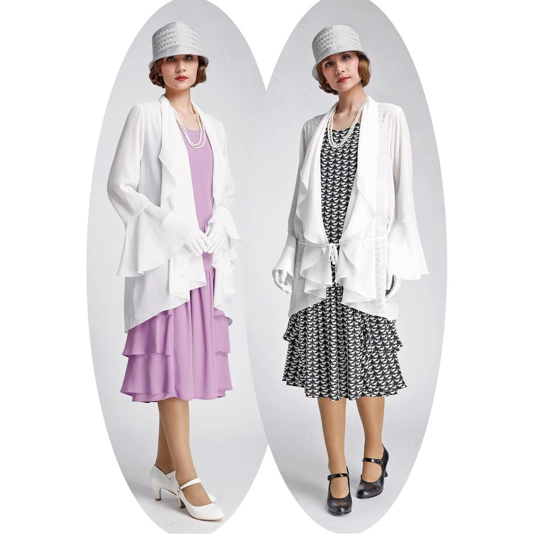 Off-white Chiffon Cardigan With Cascade Collar, Great Gatsby Sheer ...