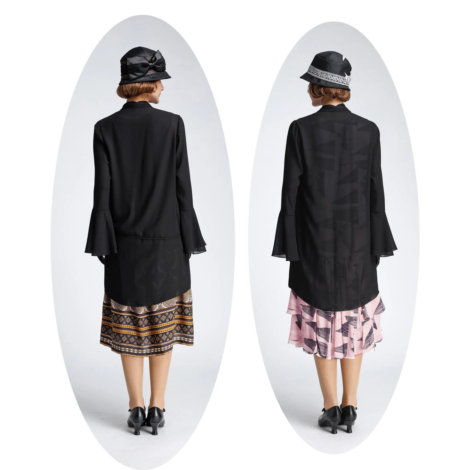 Black Chiffon Jacket With Cascade Collar, Great Gatsby Sheer Jacket ...