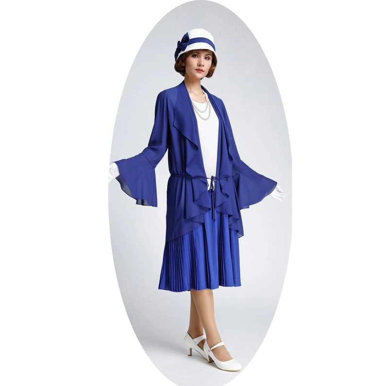 Dark Blue Chiffon Jacket With Cascade Collar, Great Gatsby Jacket ...