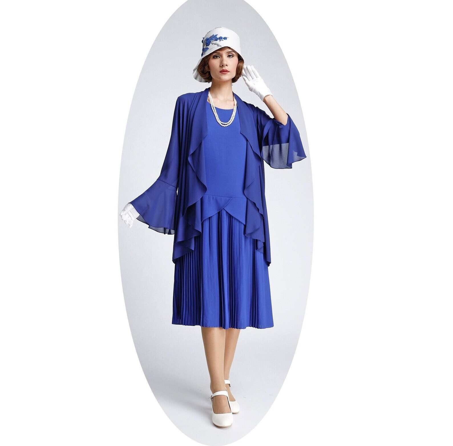 Dark Blue Chiffon Jacket With Cascade Collar, Great Gatsby Jacket ...