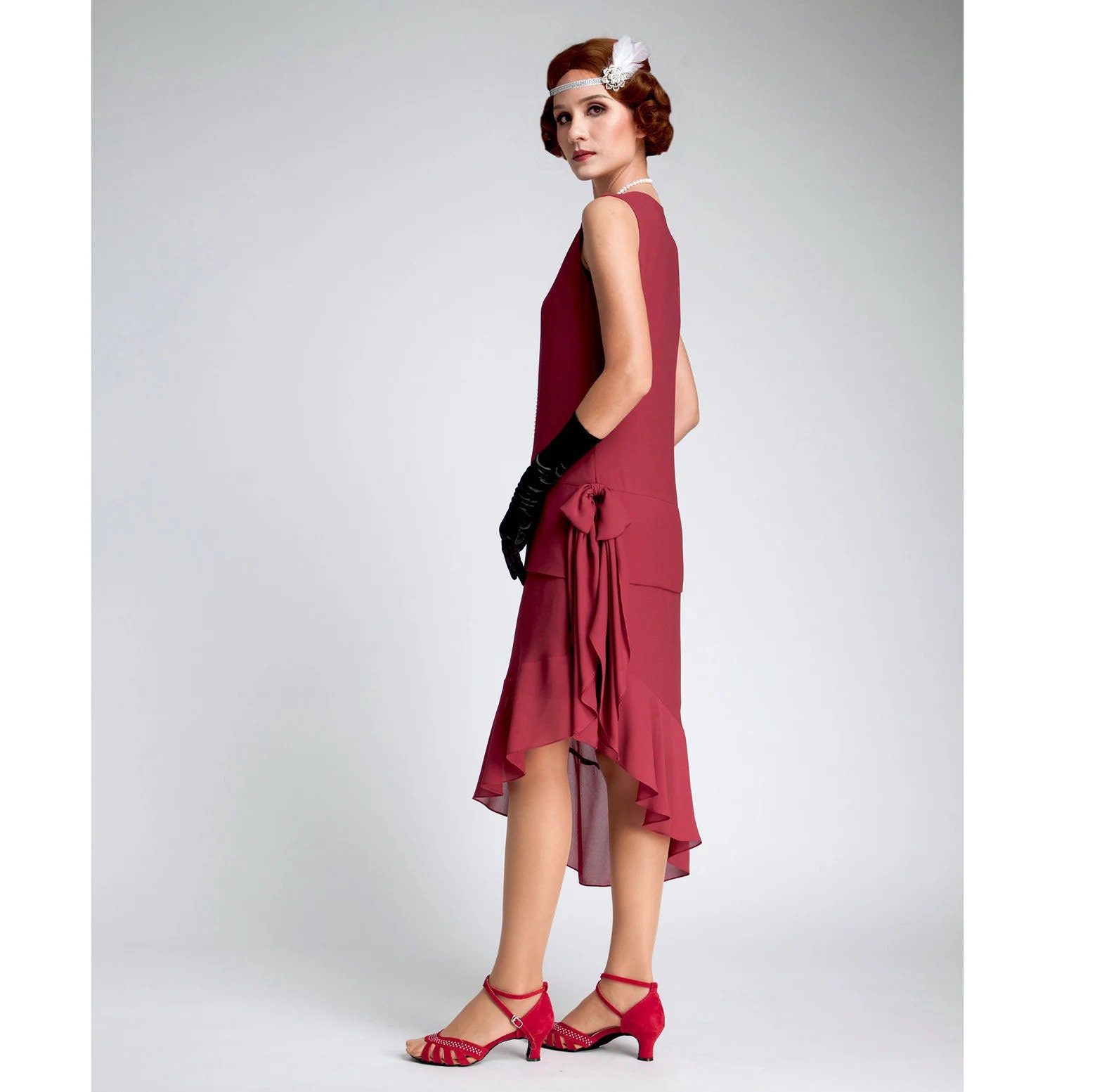 Maroon Red 1920s Flapper Dress With Asymmetrical Skirt, Great Gatsby ...