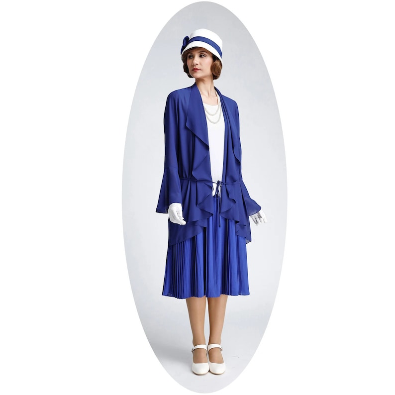 Dark Blue Chiffon Jacket With Cascade Collar, Great Gatsby Jacket ...
