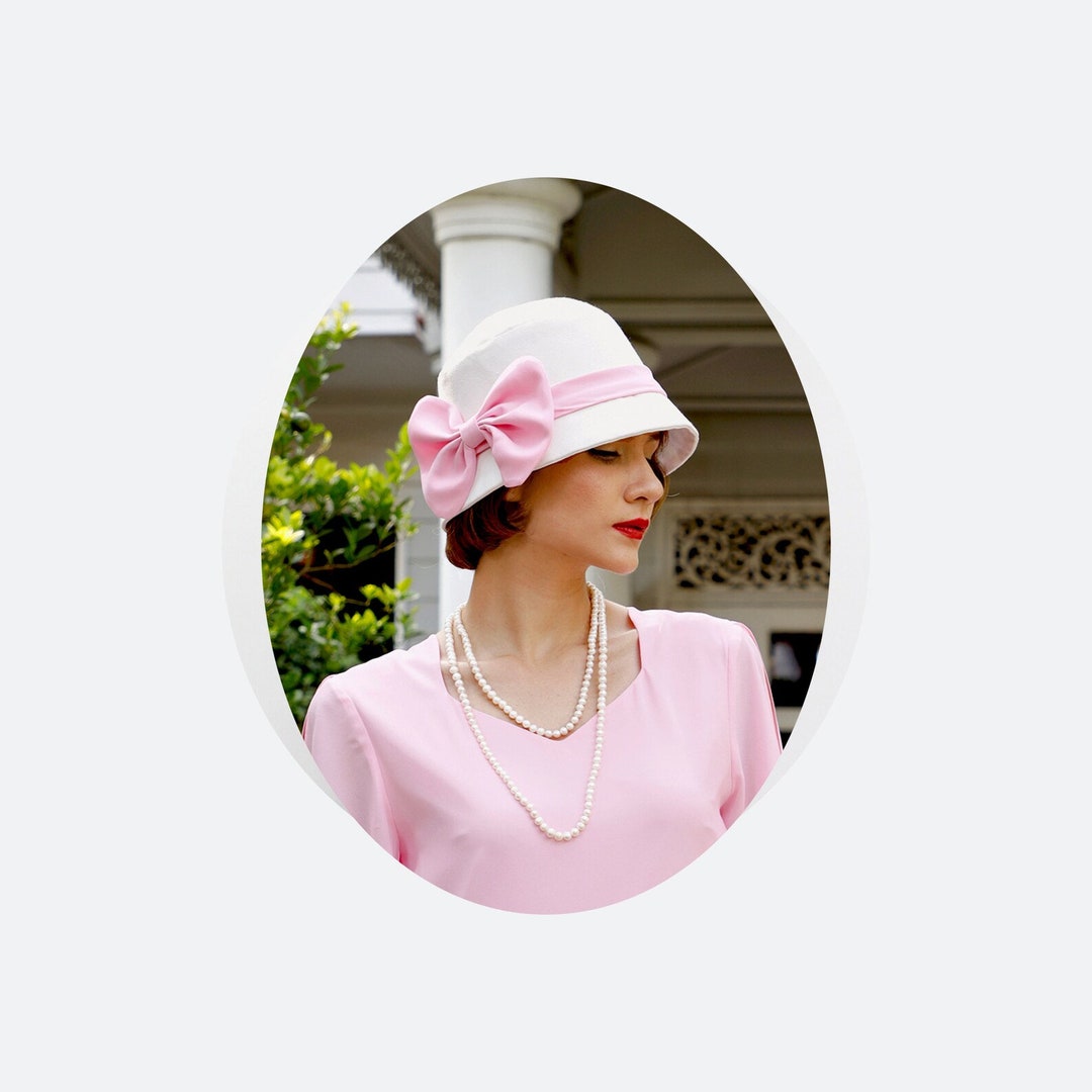 Great Gatsby Hat in White and Pink, Downton Abbey Hat, 1920s High Tea ...