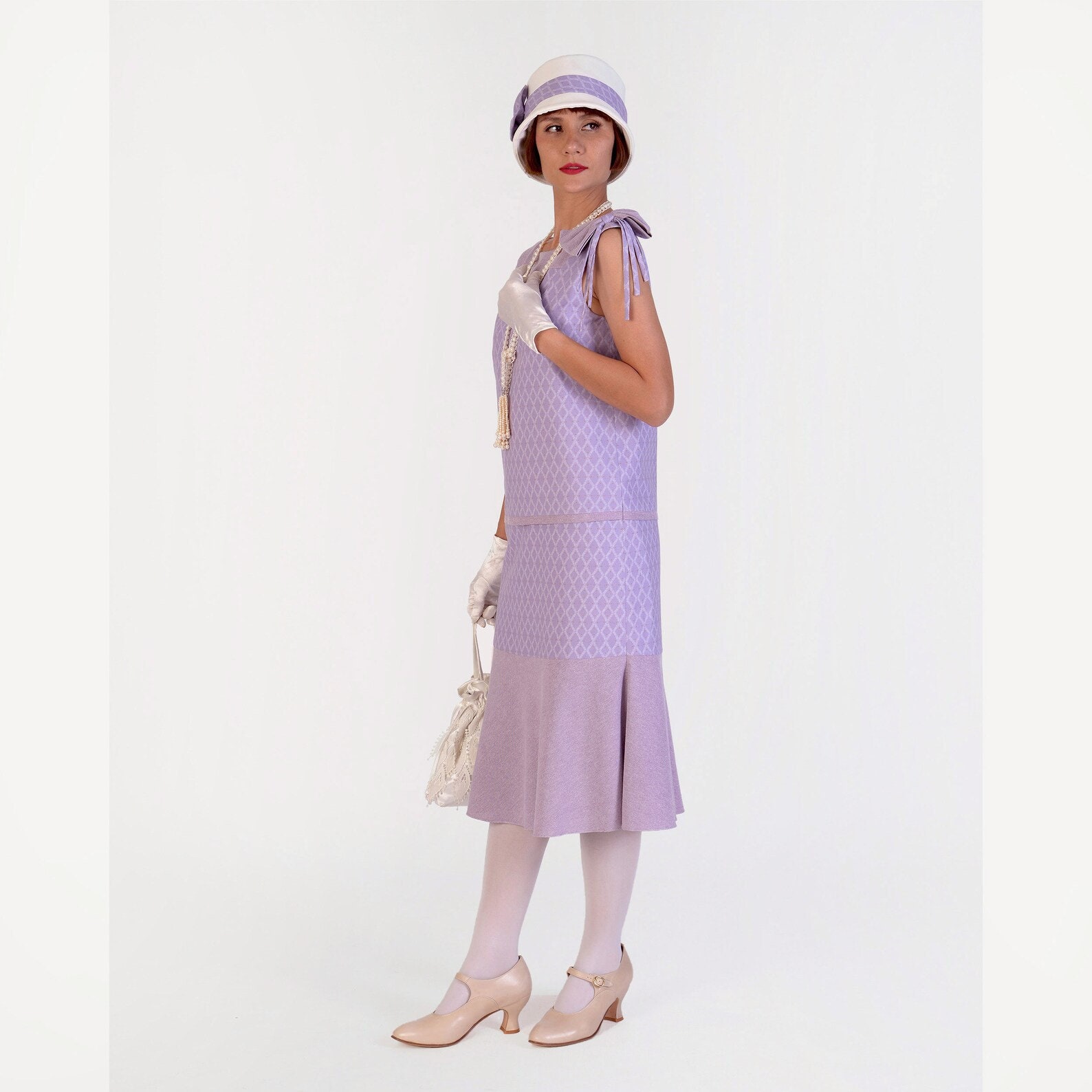 2-piece 1920s Tea Outfit Made of Light Purple Cotton, Gatsby Day Dress ...