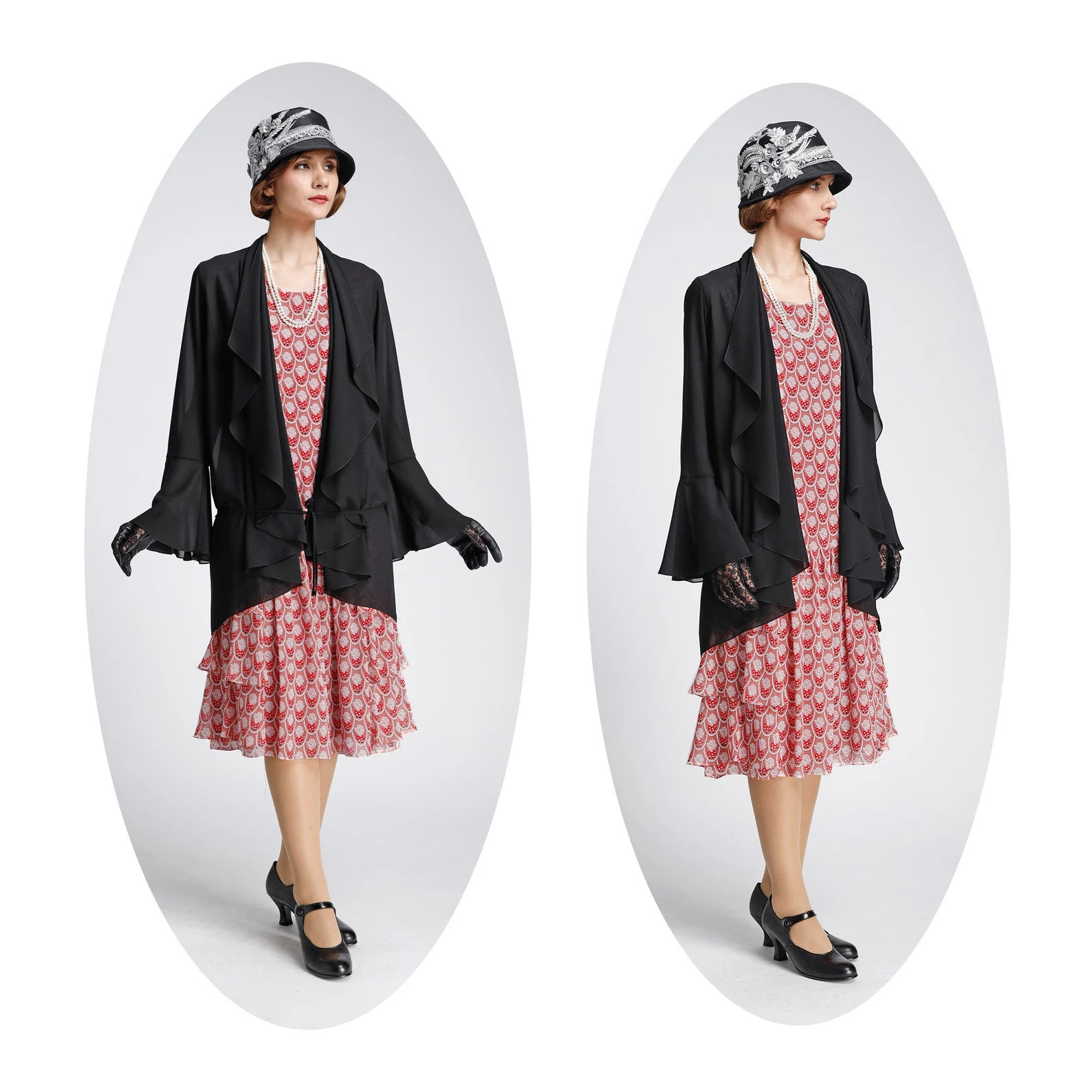Black Chiffon Jacket With Cascade Collar, Great Gatsby Sheer Jacket ...