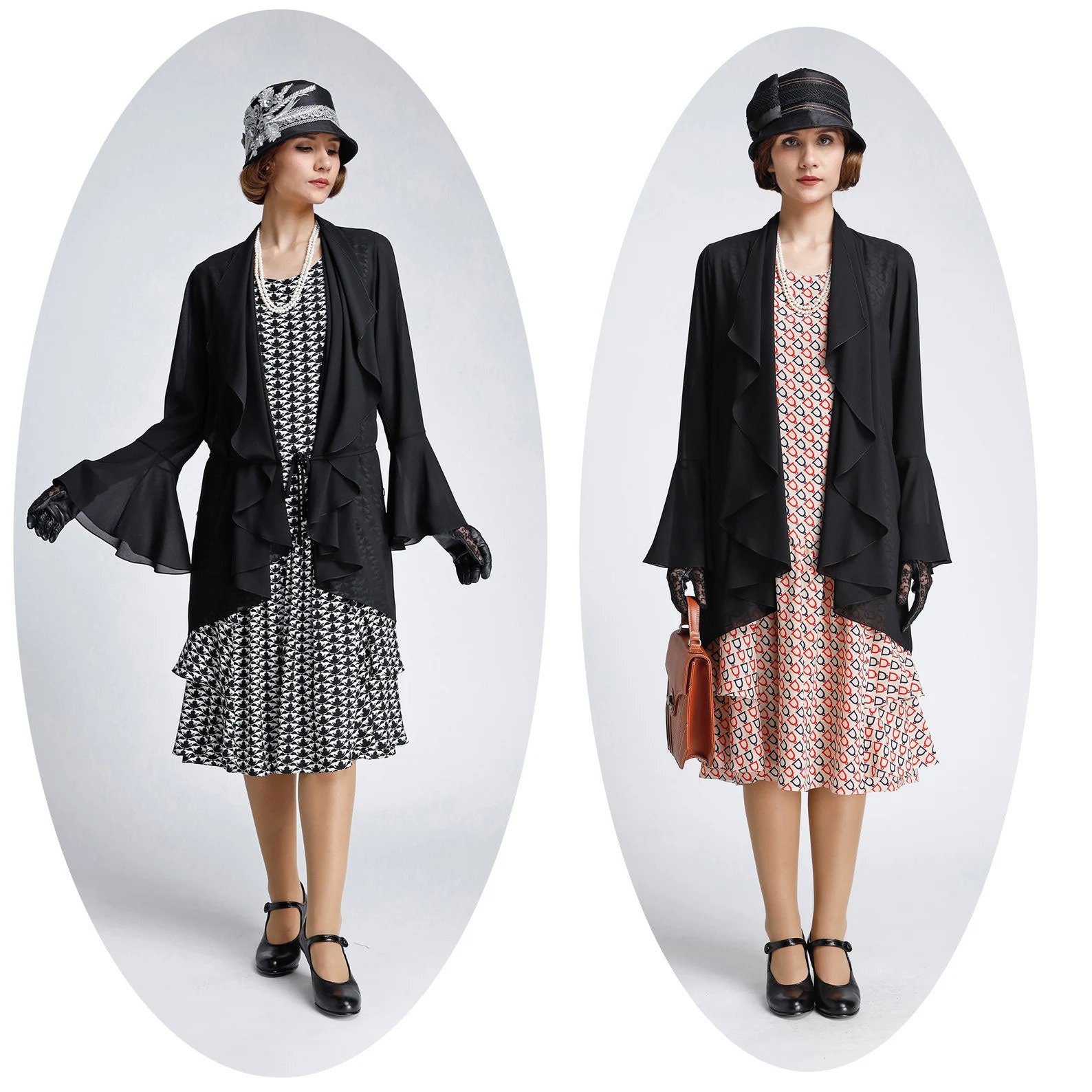 Black Chiffon Jacket With Cascade Collar, Great Gatsby Sheer Jacket ...