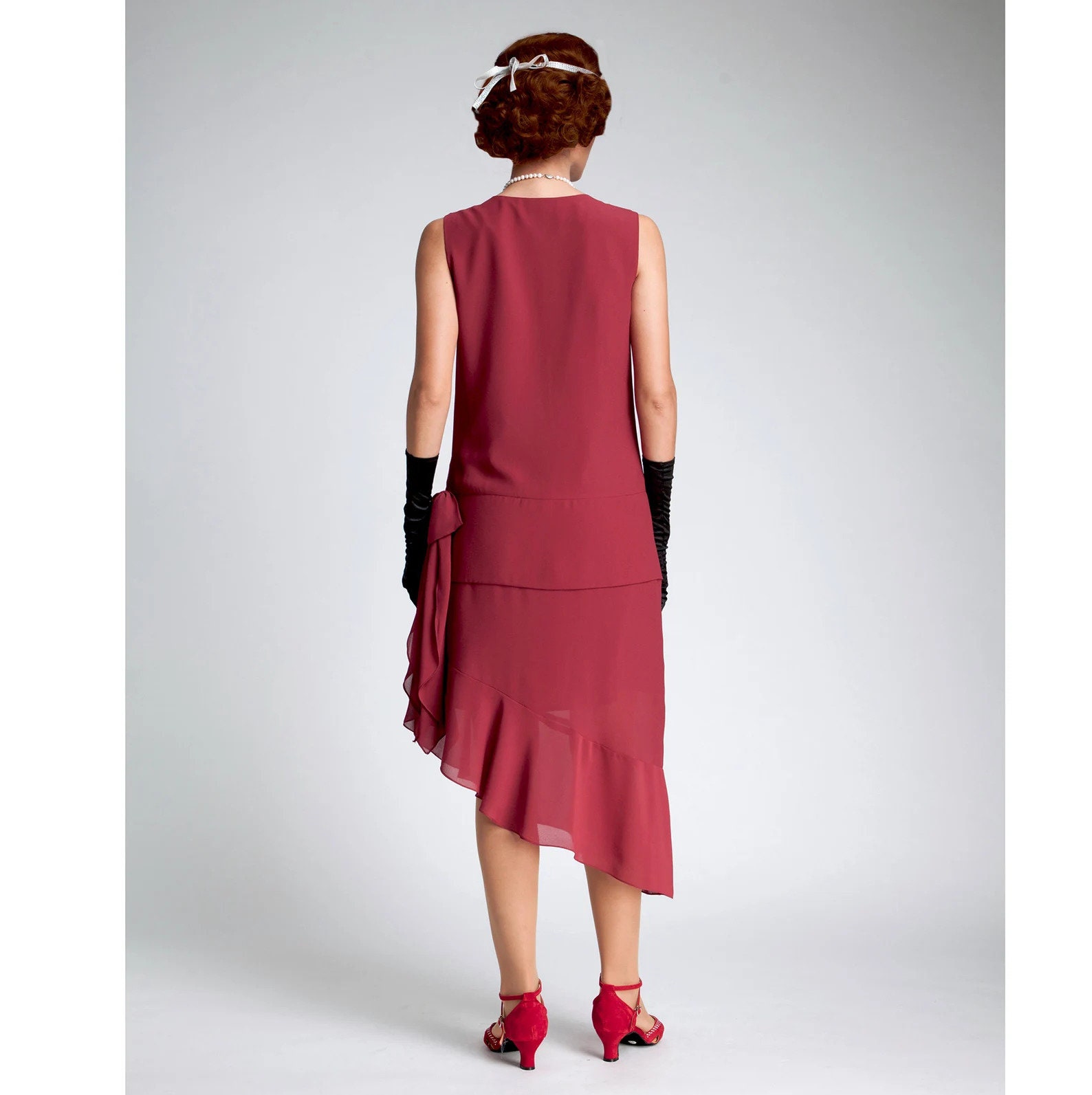 Maroon Red 1920s Flapper Dress With Asymmetrical Skirt, Great Gatsby ...