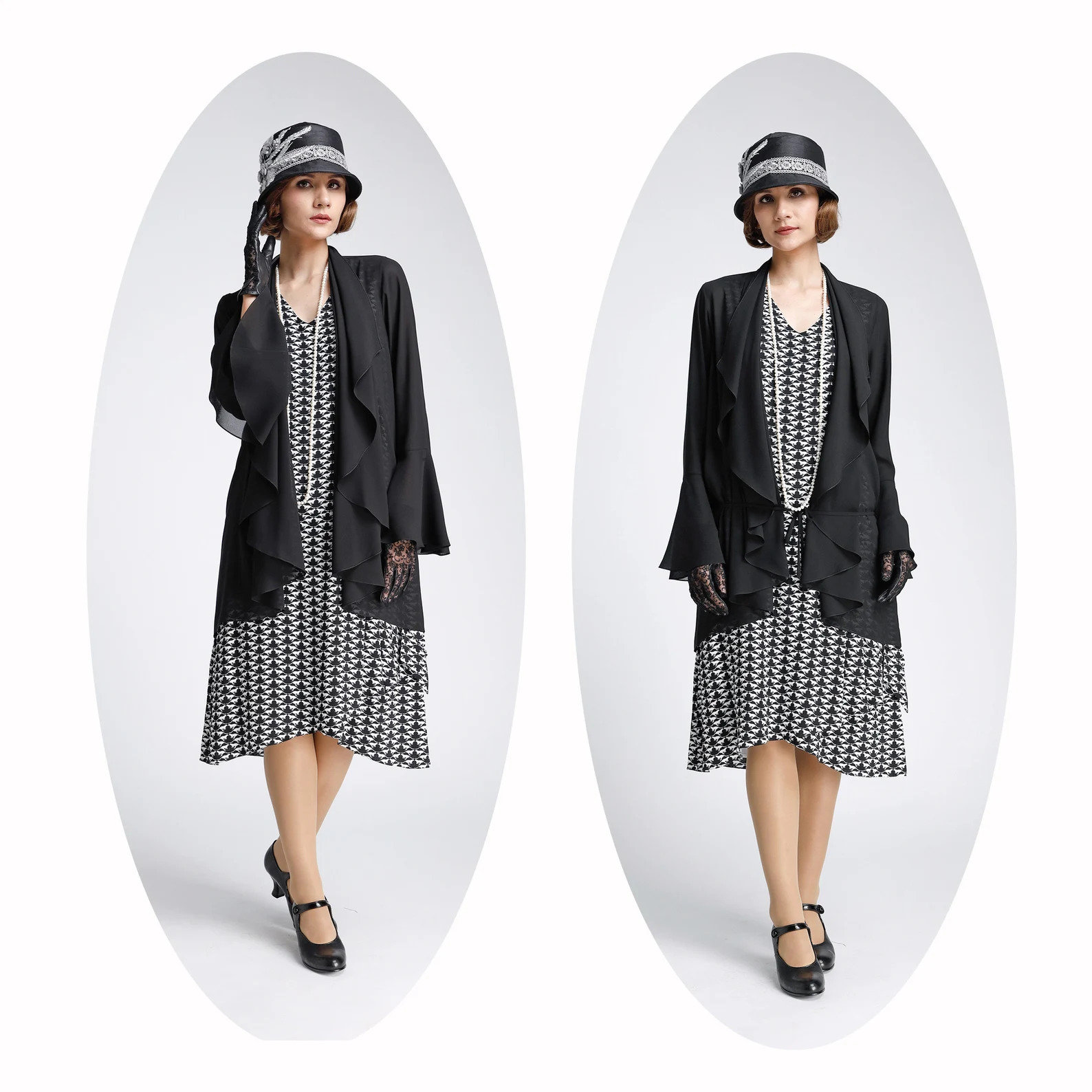 Black Chiffon Jacket With Cascade Collar, Great Gatsby Sheer Jacket ...