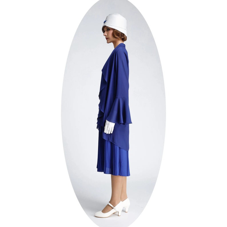 Dark Blue Chiffon Jacket With Cascade Collar, Great Gatsby Jacket ...