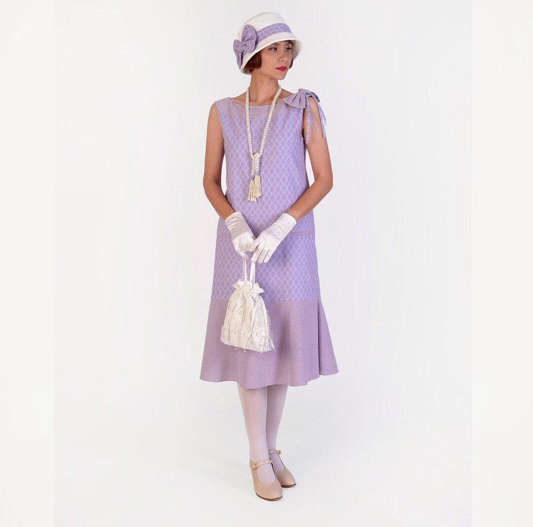2-piece 1920s Tea Outfit Made of Light Purple Cotton, Gatsby Day Dress ...