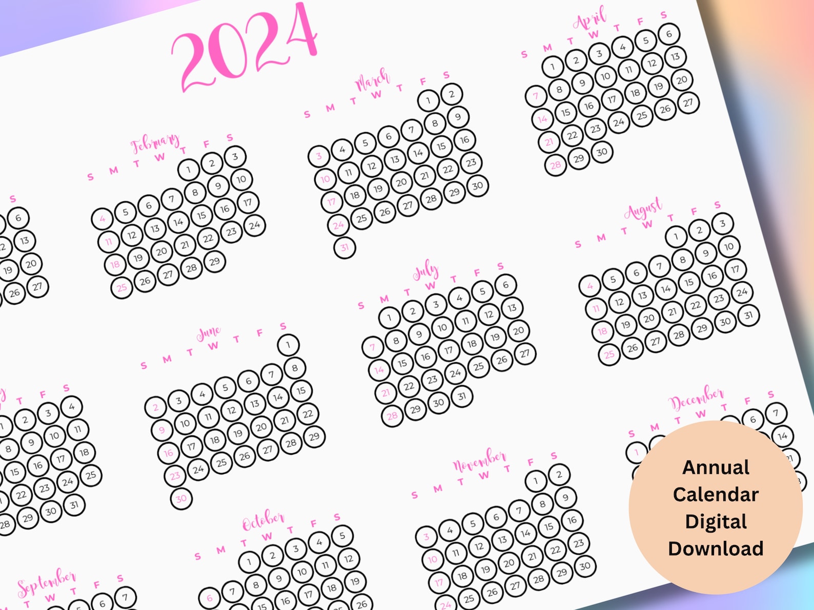2024 Yearly Calendar Printable Checkbox 2024 Calendar Checklist One ...
