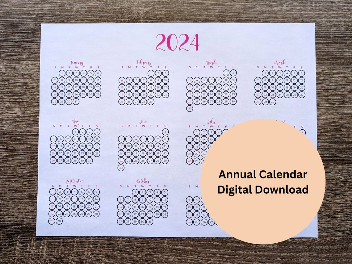 2024 Yearly Calendar Printable Checkbox 2024 Calendar Checklist One ...