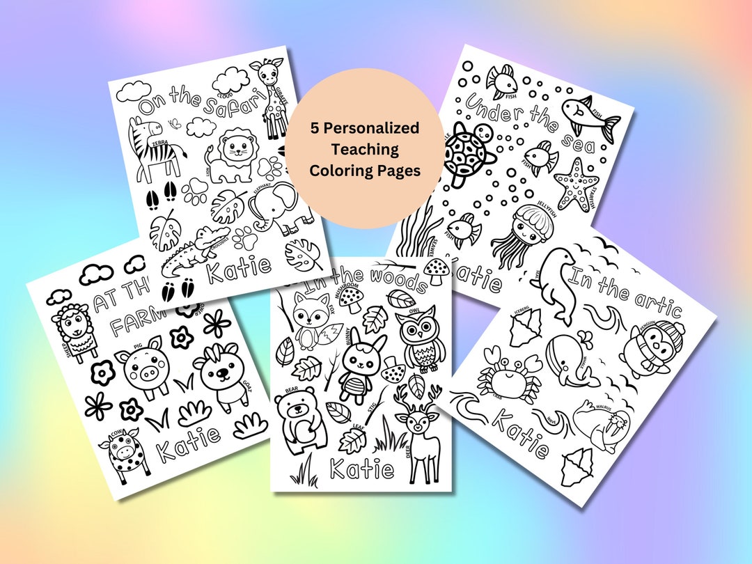 Animal Adventure Customizable Coloring Pages for Kids Personalized ...