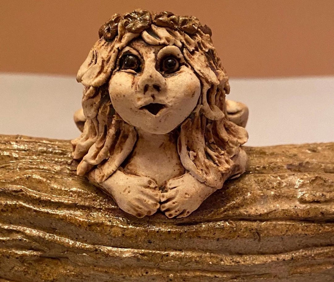 Woodland Fairy in Log Whimsical Fantasy Art Original Clay Sculpture by ...