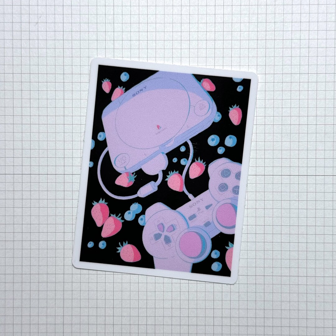 PS1 Console Sticker Strawberry Blueberry Sticker Vinyl Waterproof ...