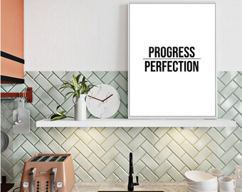 Progress Over Perfection Print, Wall Art, Inspirational Boho Browns ...