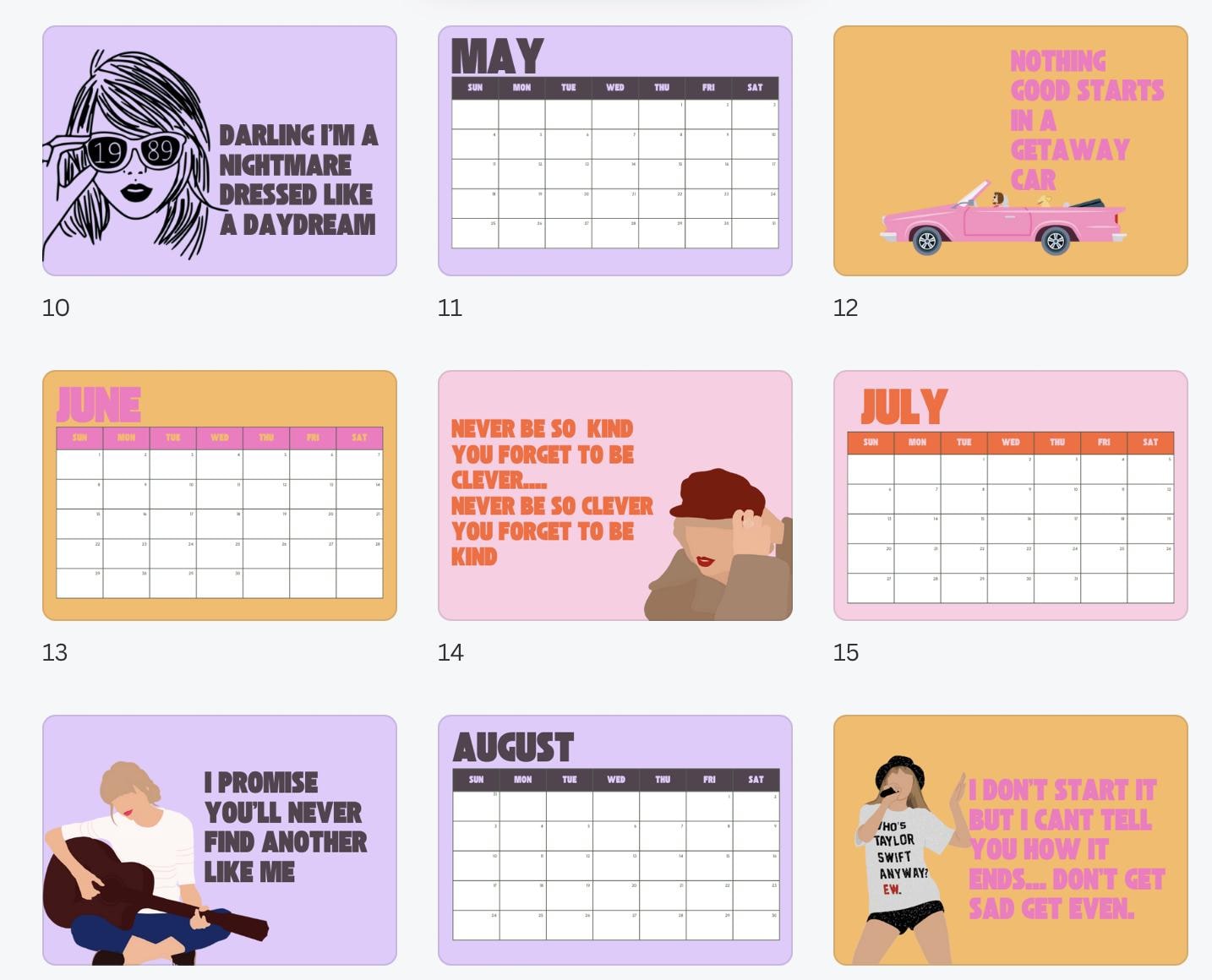 2025 Taylor Swift Calendar (digital Download) - Etsy