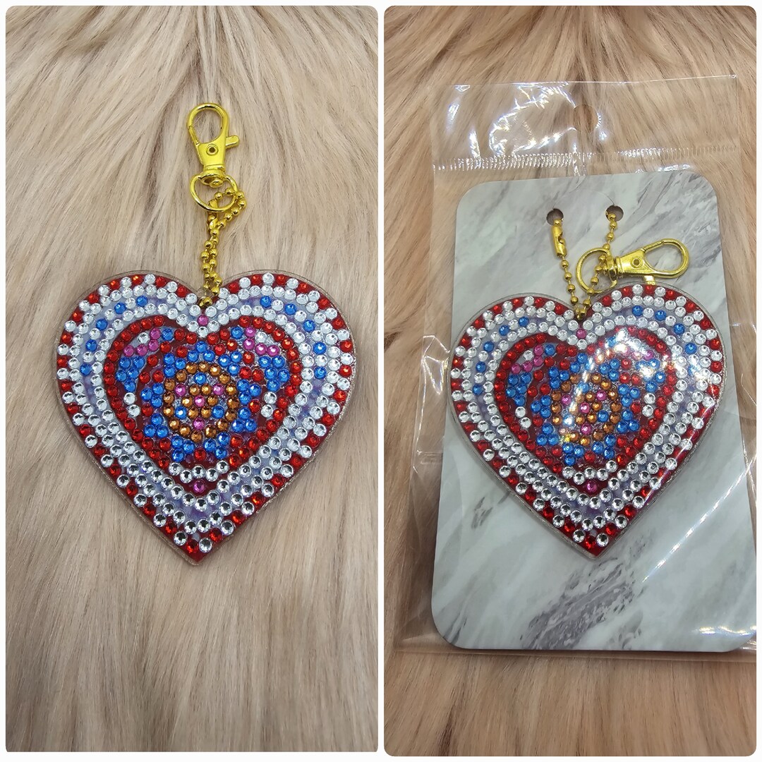 Cute Heart Keychains - Mandala Keychains - Diamond Art Keychains ...