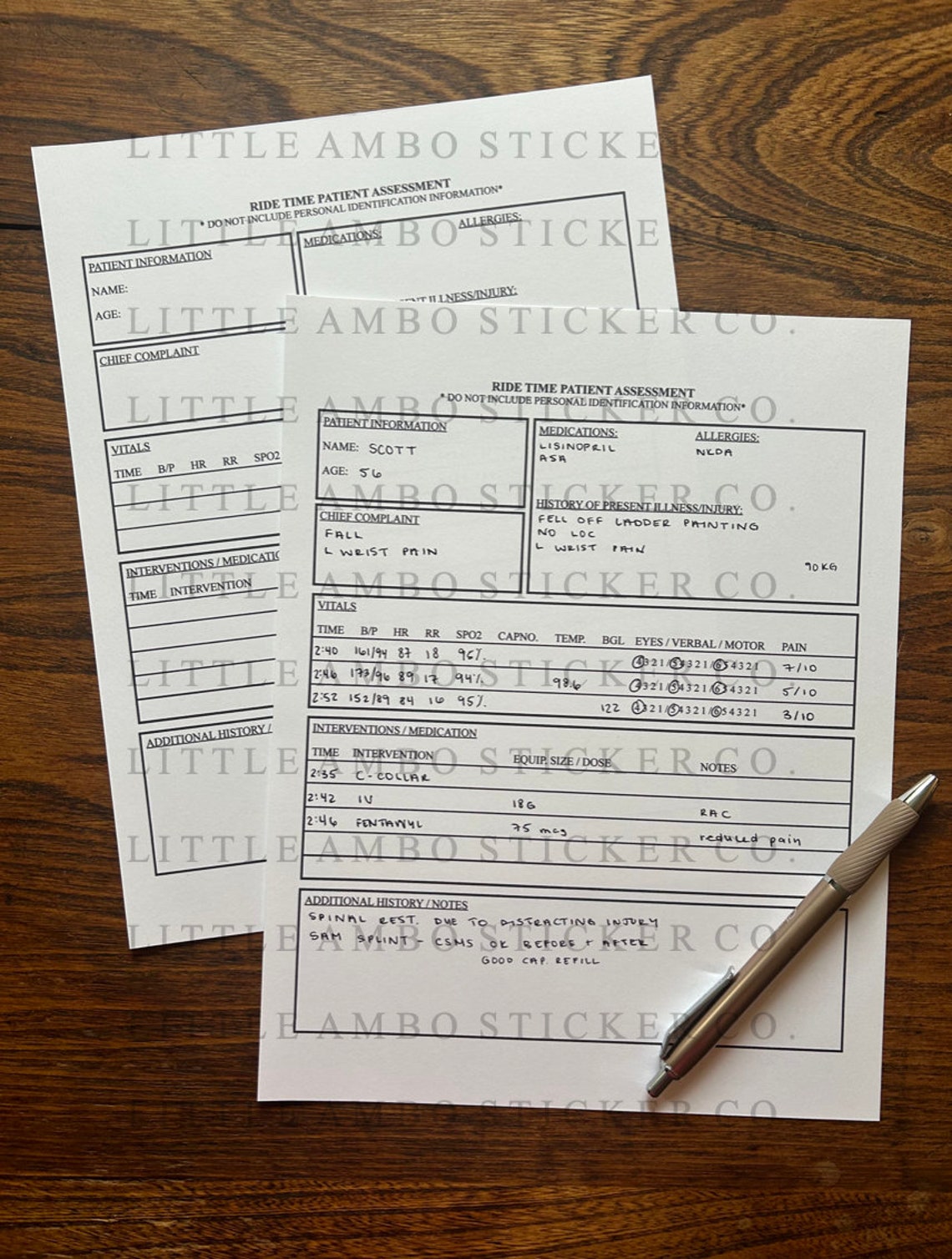 Patient Assessment Documentation for Clinical / Ride Time L EMT School ...