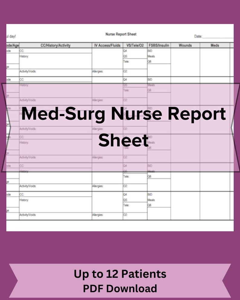 Nurse Report Sheet, Nurse Brain Sheet, SBAR Template, Med Surg Brain ...