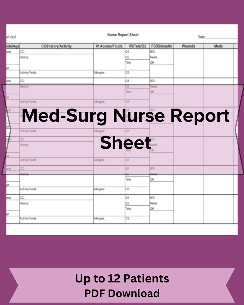 Nurse Report Sheet, Nurse Brain Sheet, SBAR Template, Med Surg Brain ...