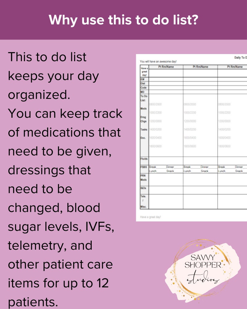 Nurse to Do List Daily Checklist for Nurse Report Sheet Nurse Brain ...