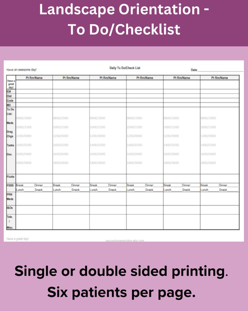 Nurse to Do List Daily Checklist for Nurse Report Sheet Nurse Brain ...