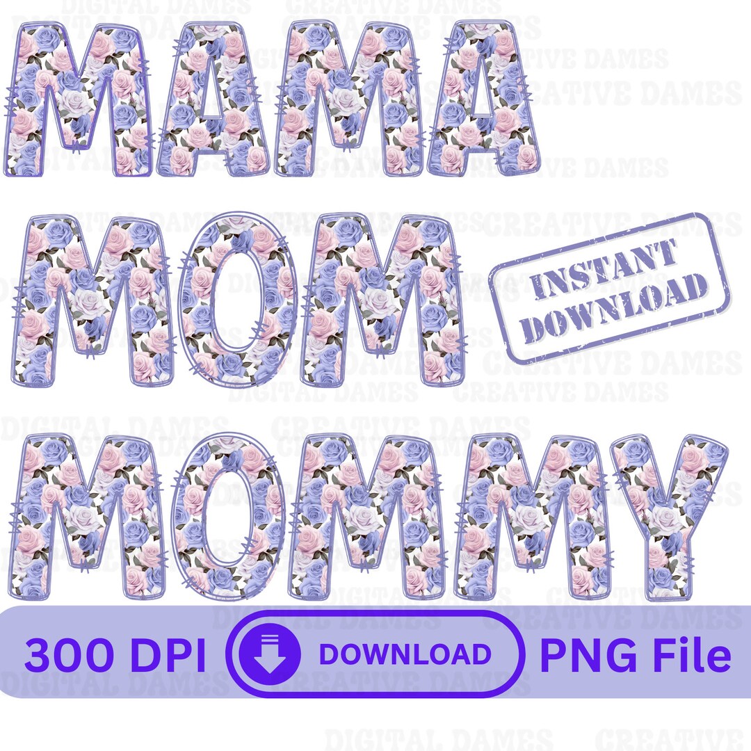 Pretty Purple Floral Mama Mom Mommy PNG Digital Download Clipart File ...