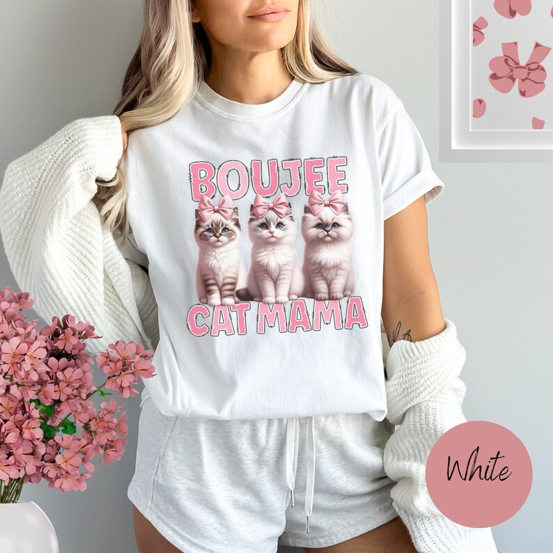 Boujee Cat Mama Cute Kitten Tshirt Coquette Pink Bow Cat Mom Shirt - Etsy