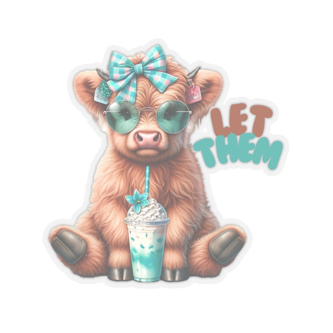 Let Them Cute Cow Farm Animal Posh Milk Shake Highland Cow Kiss-cut ...