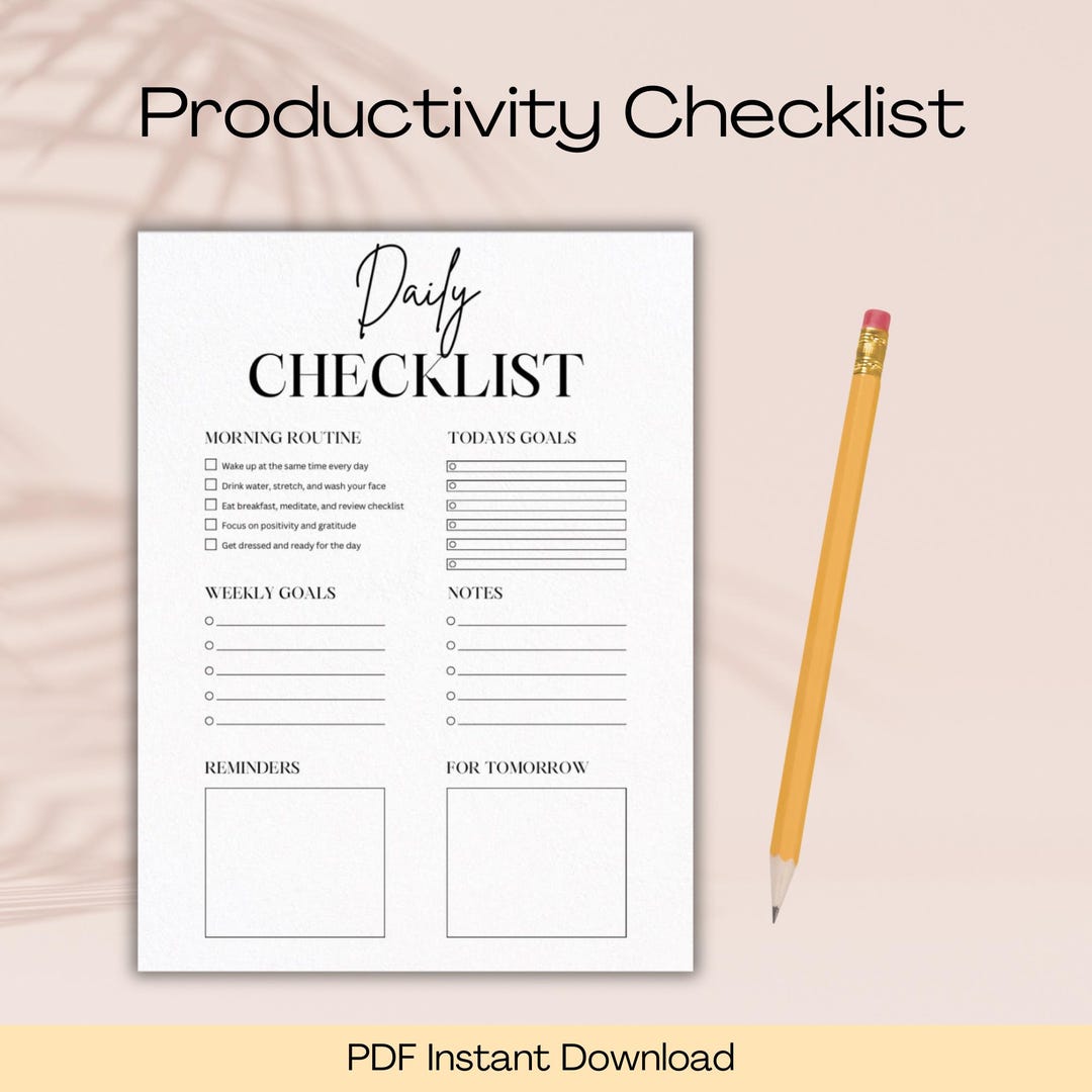 Productivity Checklist, Printable Daily Weekly Monthly Planner, Life ...