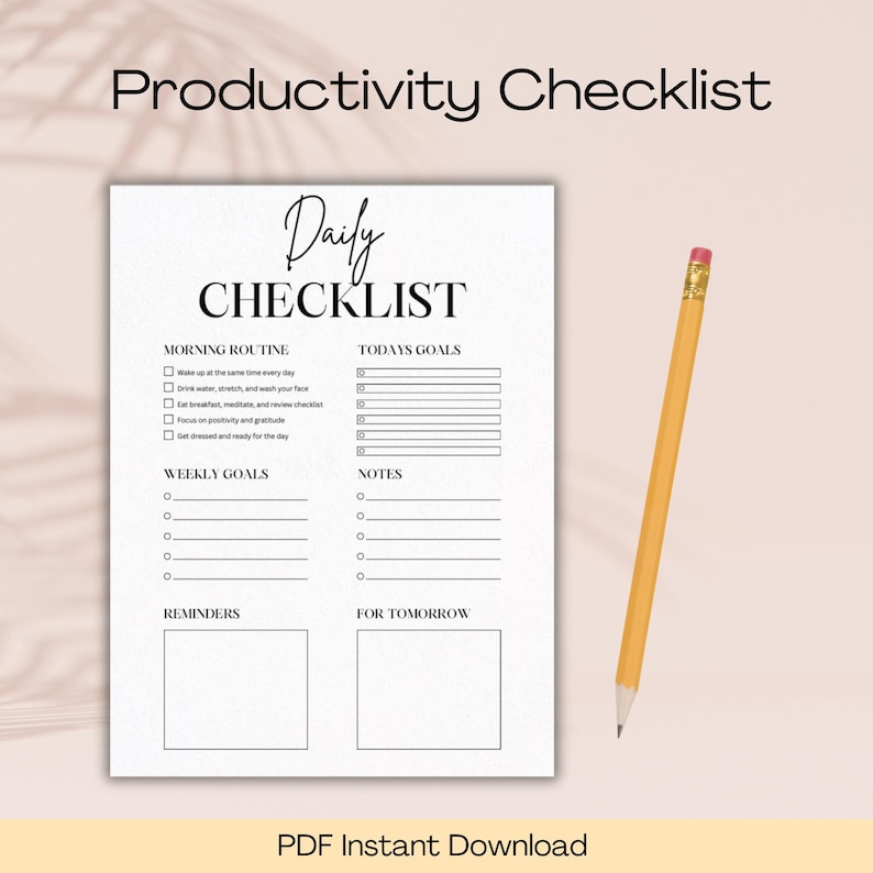 Daily Productivity Planner Checklist, Printable Daily Weekly Monthly ...