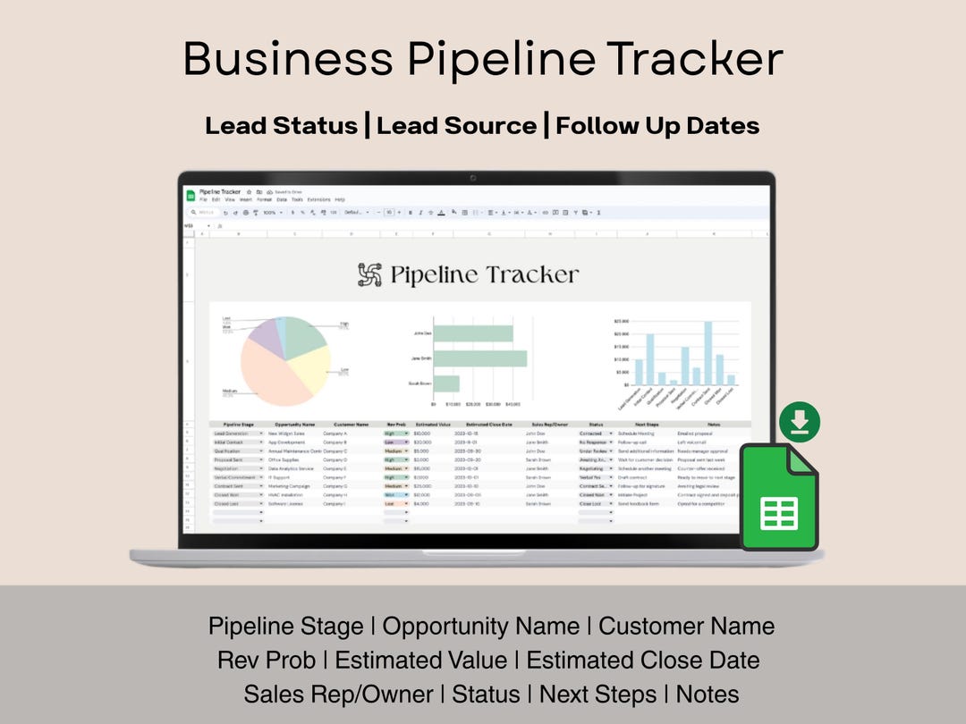 Business Pipeline Google Sheet Template: Sales Tracker CRM (digital ...