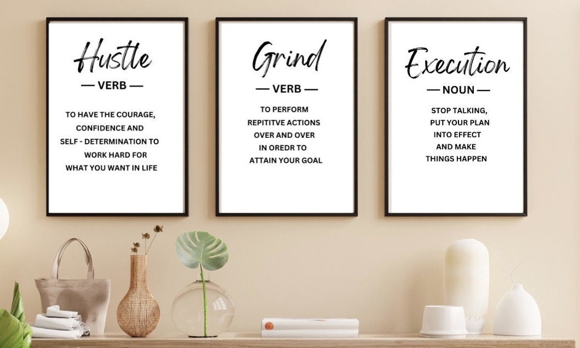 Hustle Grind Execute Definition Wall Art, Modern Motivational Printable ...