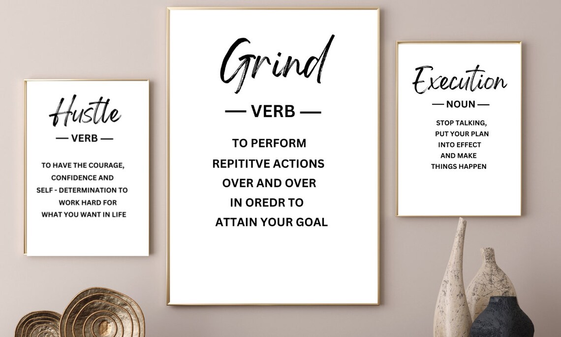 Hustle Grind Execute Definition Wall Art, Modern Motivational Printable ...