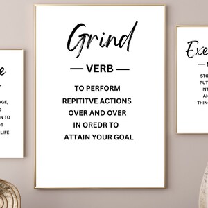 Hustle Grind Execute Definition Wall Art, Modern Motivational Printable ...