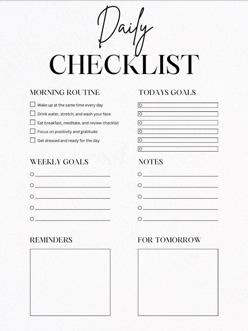 Daily Productivity Planner Checklist, Printable Daily Weekly Monthly ...