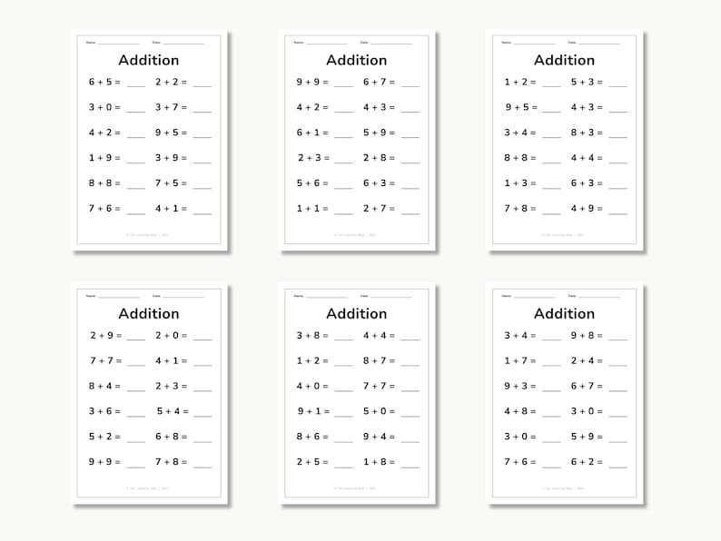 12 Printable Addition Worksheets - Single Digit Addition, Maths Drills ...