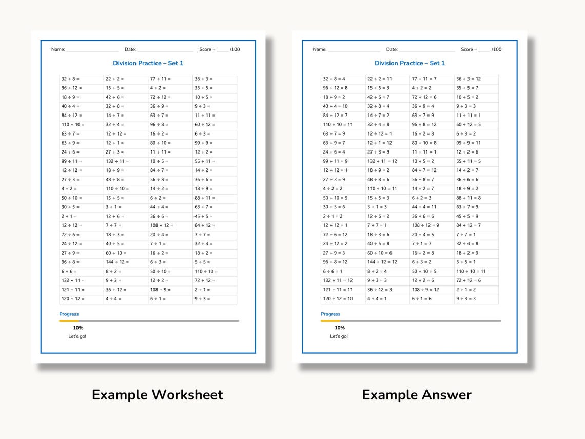 10 Printable Division Worksheets - Division Drills, Times Tables, Third ...