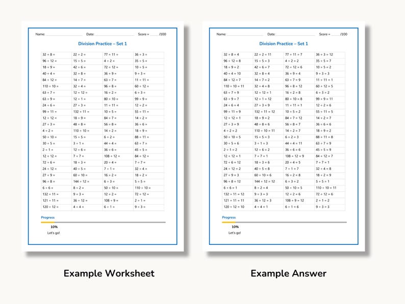 10 Printable Division Worksheets - Division Drills, Times Tables, Third ...