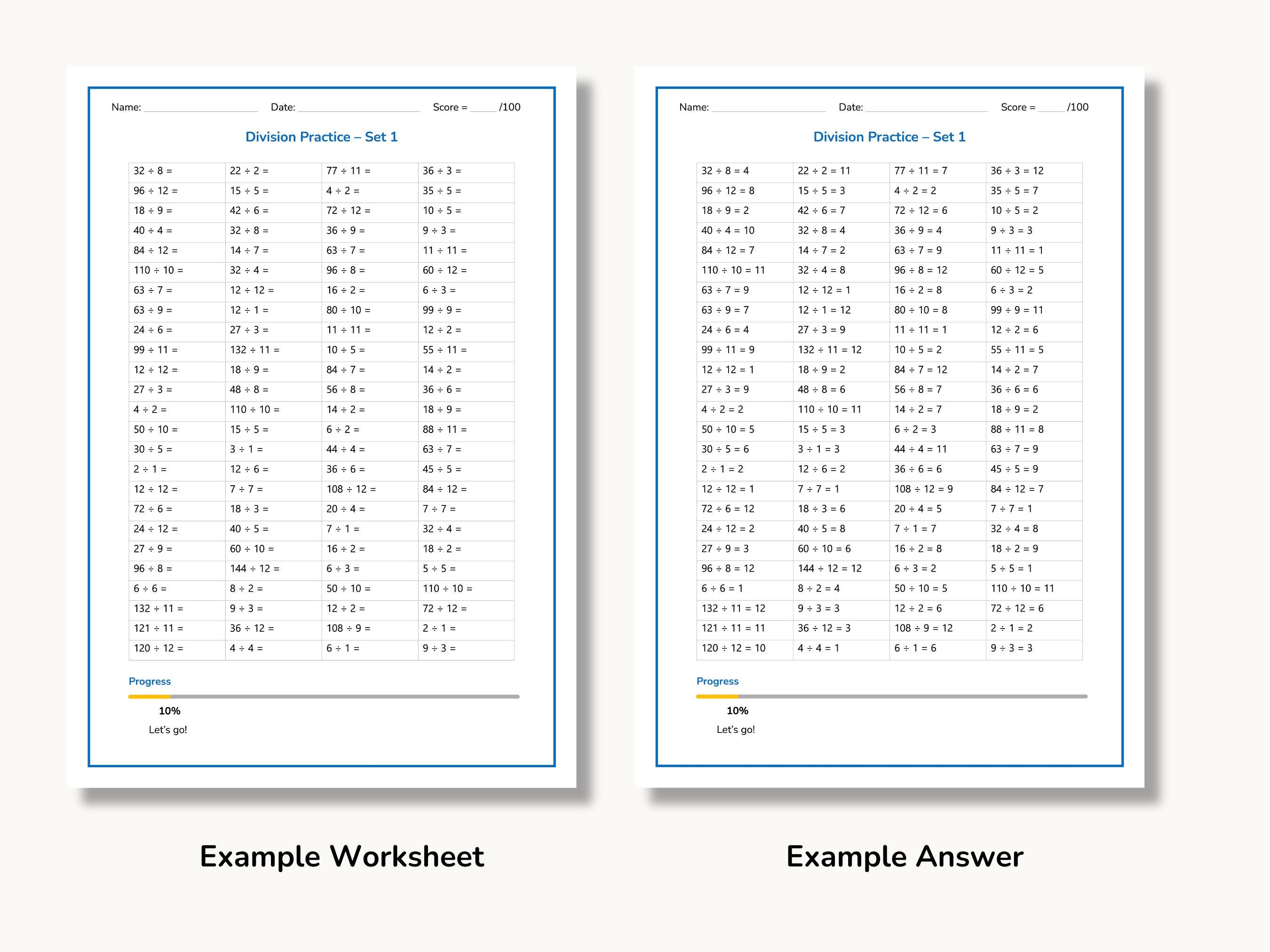 10 Printable Division Worksheets - Division Drills, Times Tables, Third ...