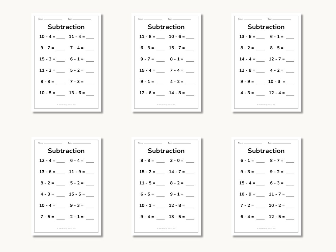12 Printable Subtraction Worksheets - Minus, Maths Drills, Kids ...