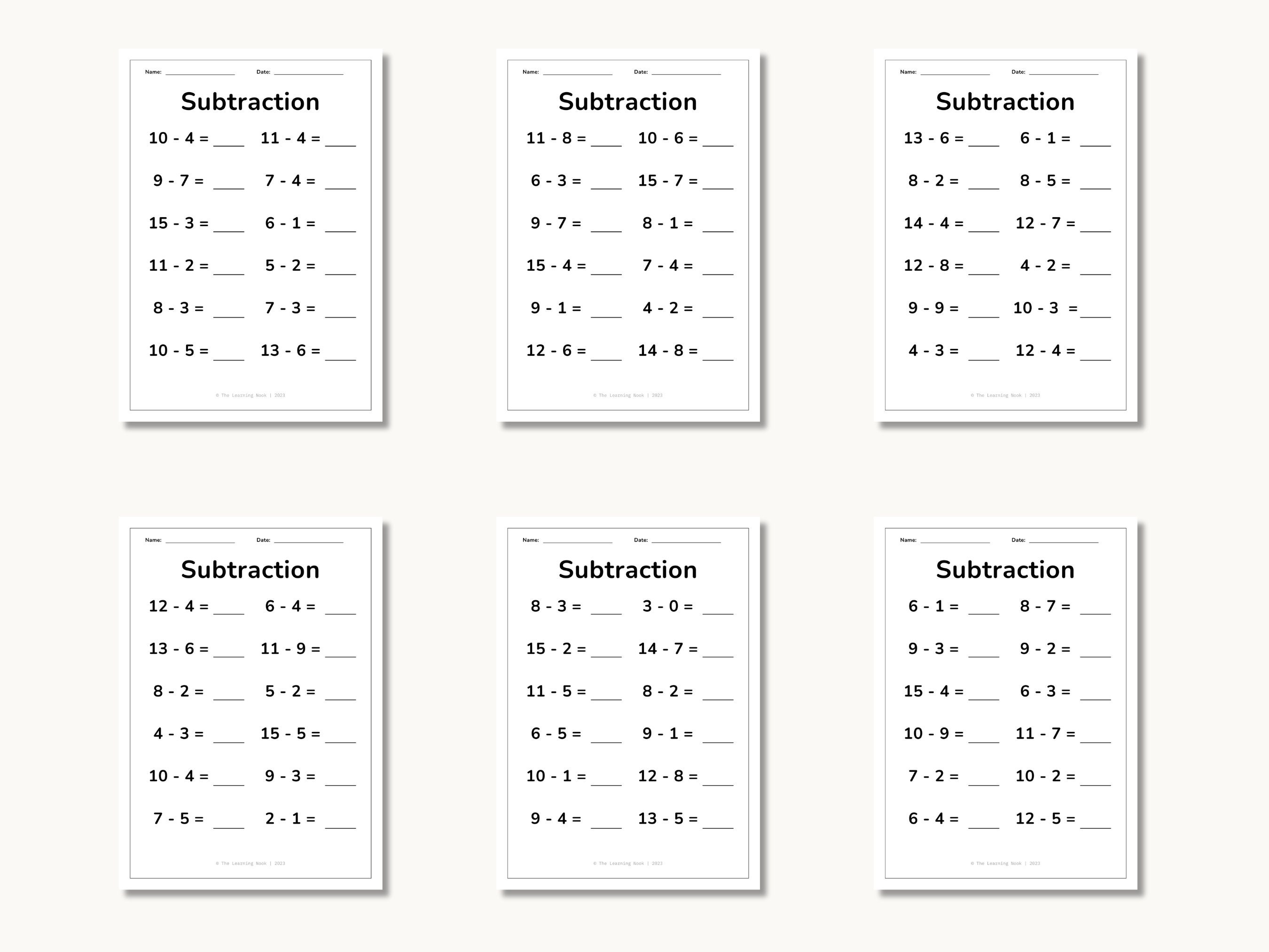 12 Printable Subtraction Worksheets - Minus, Maths Drills, Kids ...