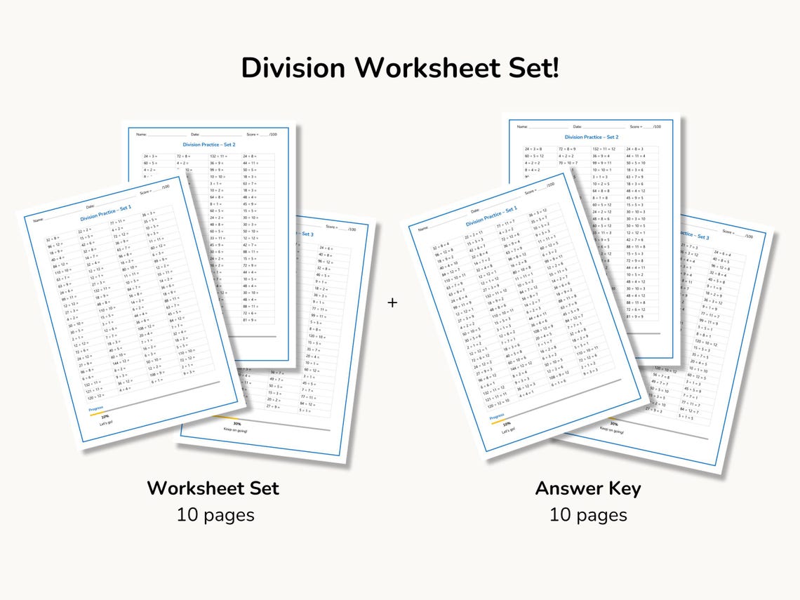 10 Printable Division Worksheets - Division Drills, Times Tables, Third ...