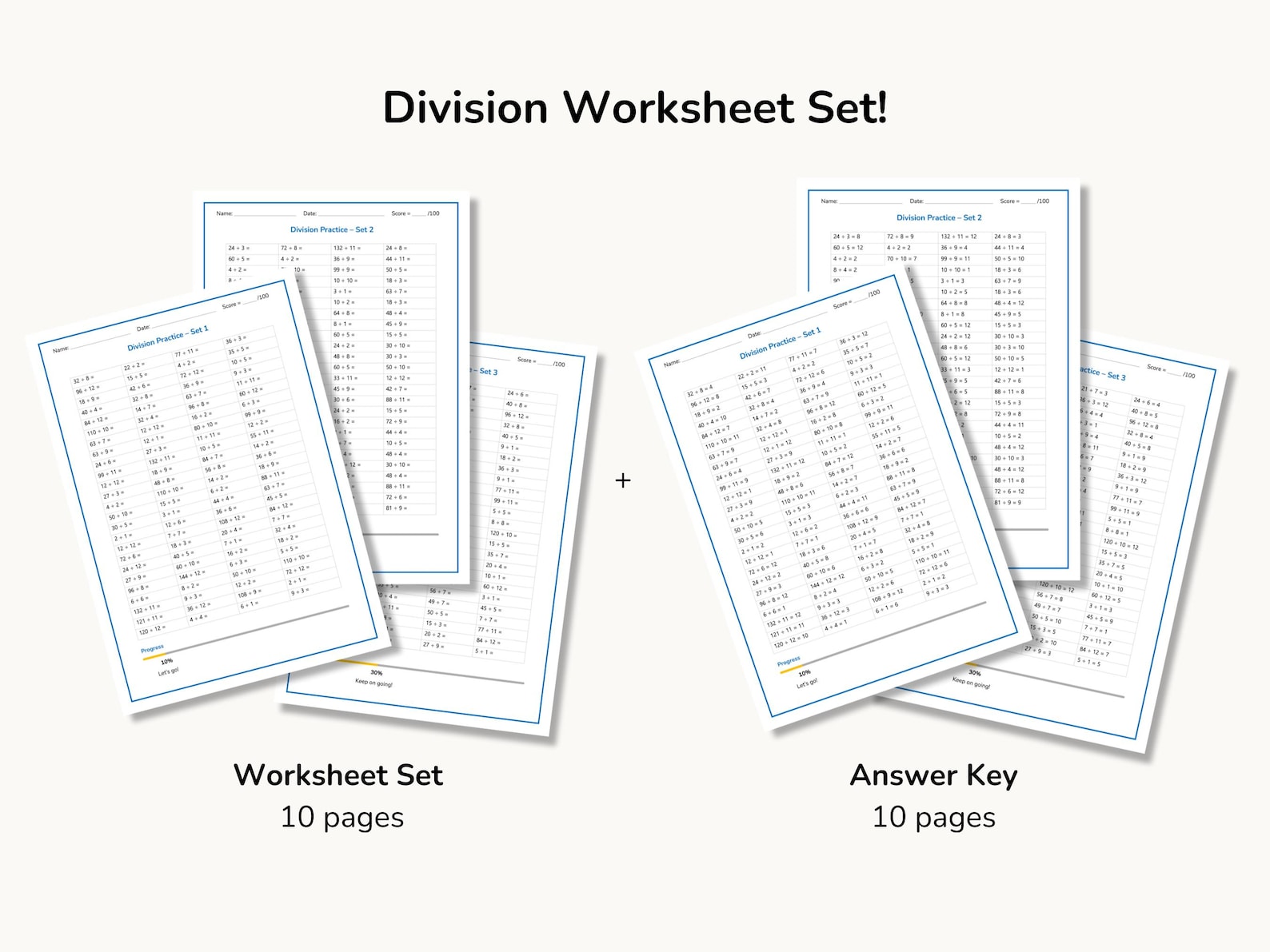 10 Printable Division Worksheets - Division Drills, Times Tables, Third ...