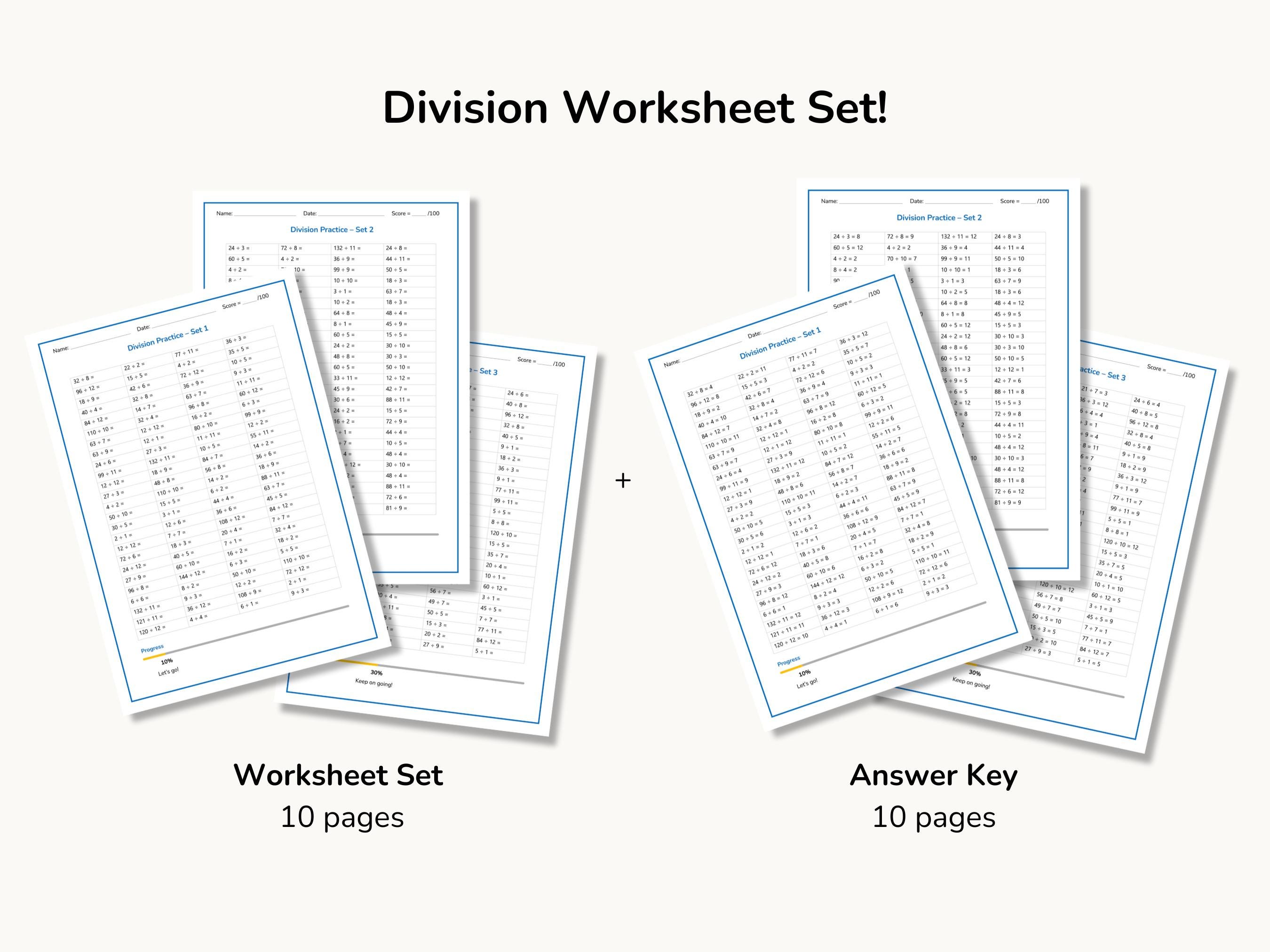 10 Printable Division Worksheets - Division Drills, Times Tables, Third ...